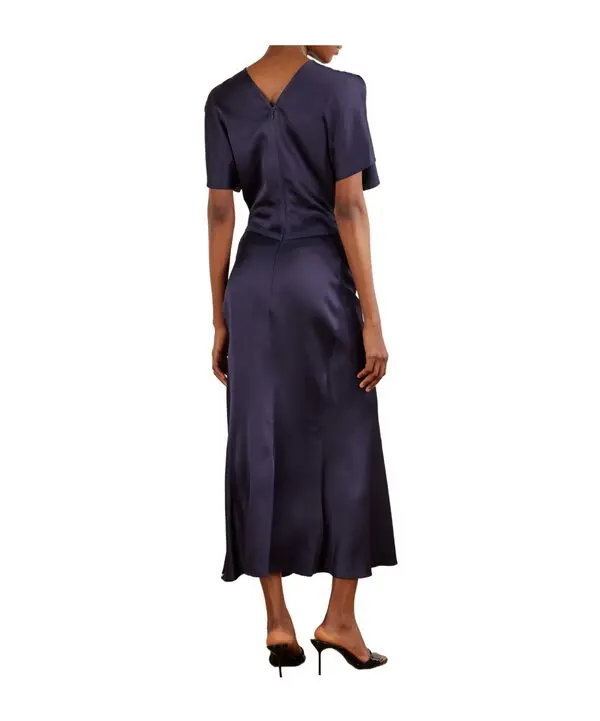 Victoria Beckham Gathered Satin Midi Dress