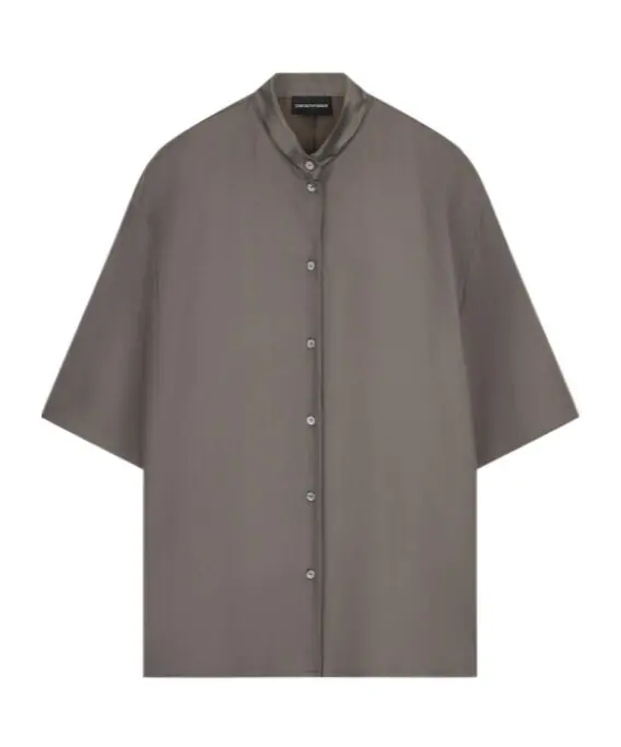 Emporio Armani Short-sleeve Band-collar Shirt - Brown