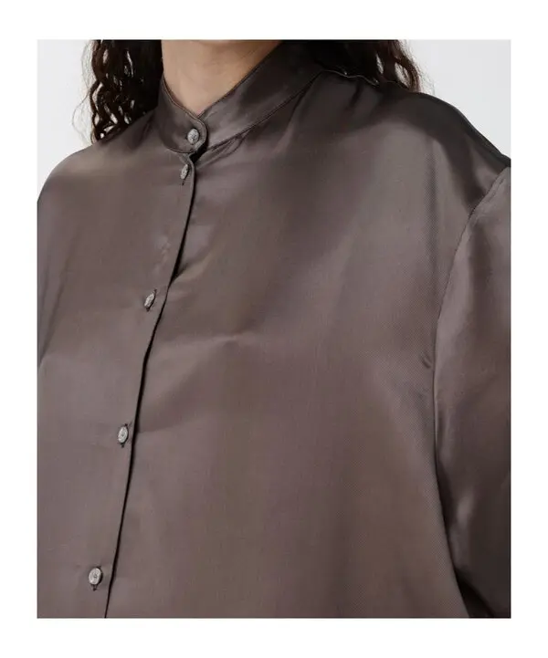 Emporio Armani Band Collar Short Sleeve Shirt - Brown