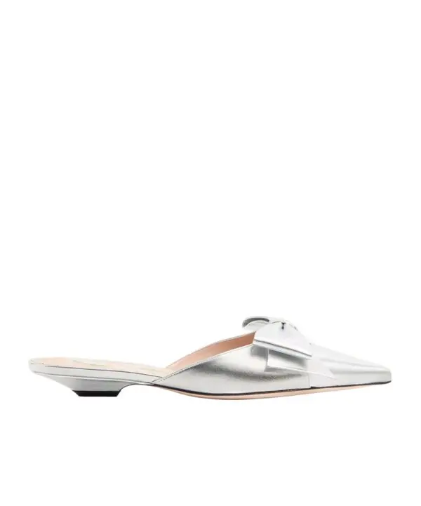 Valentino Garavani Bowow Mules In Laminated-nappa 20mm - Silver