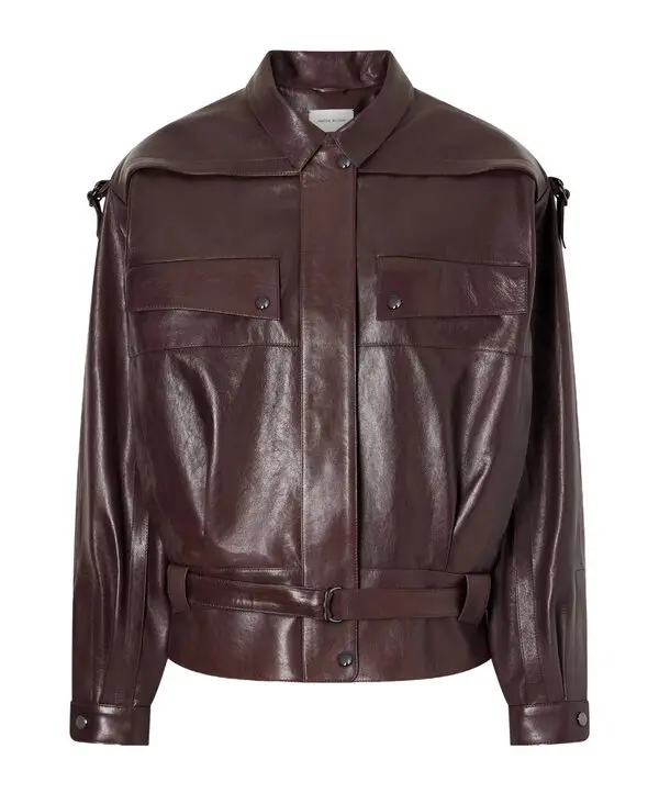 Magda Butrym Belted Leather Biker Jacket - Black