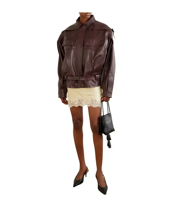 Magda Butrym Belted Leather Biker Jacket - Black