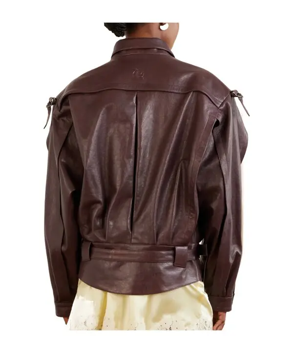 Magda Butrym Belted Leather Biker Jacket - Black