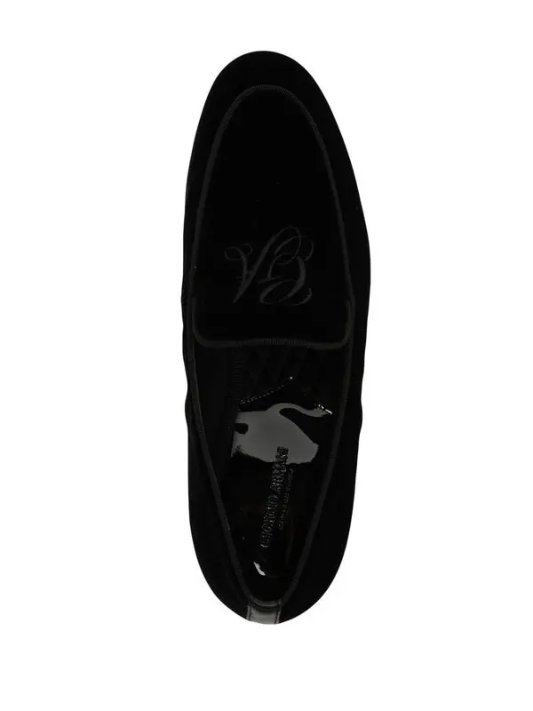 Giorgio Armani Embroidered-logo Detail Loafers - Black