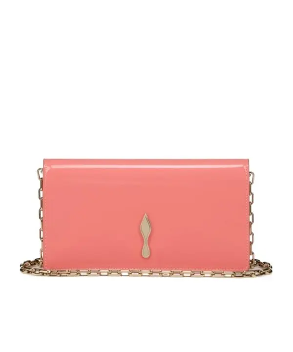 CHRISTIAN LOUBOUTIN Bettina Patent Leather Clutch Bag With Gold Accents - Grapefruit