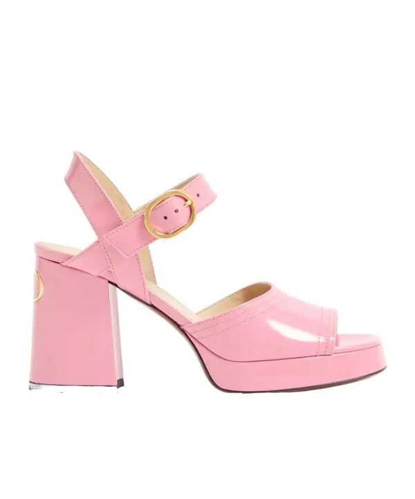 Valentino Garavani Fawcette Platform Sandals In Polished Calfskin 100mm - Pink