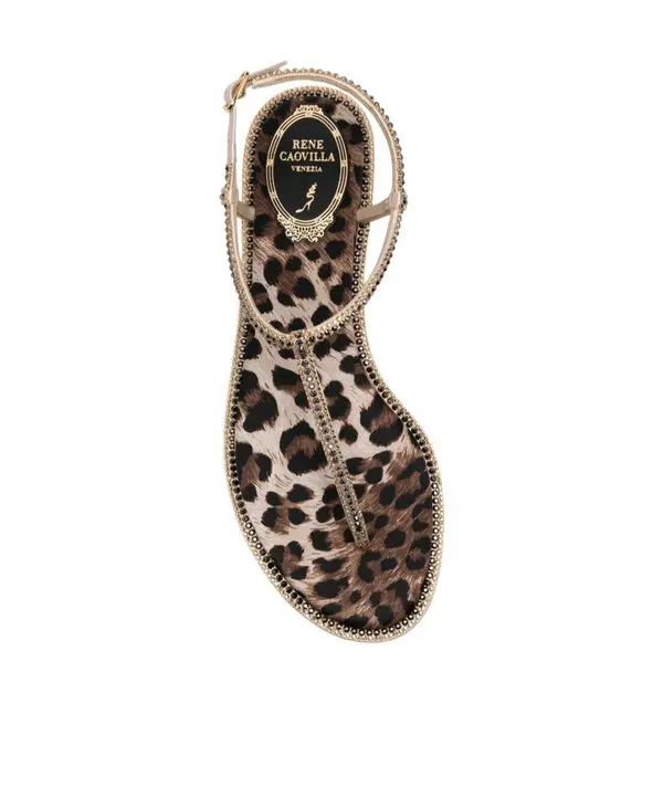 Rene Caovilla Crystal-embellished Leopard Print Thong Sandals