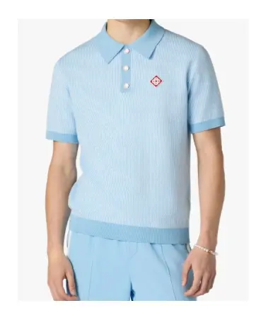 Casablanca Striped Logo Polo Shirt - Light Blue