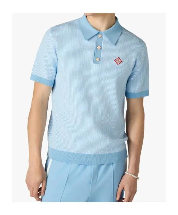 Casablanca Striped Logo Polo Shirt - Light Blue