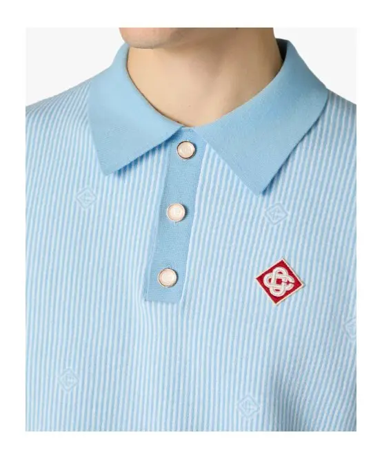 Casablanca Striped Logo Polo Shirt - Light Blue