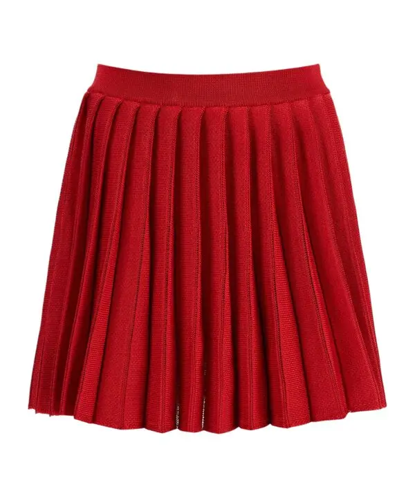 SELF-PORTRAIT Pleated Knit Mini Skirt - Red