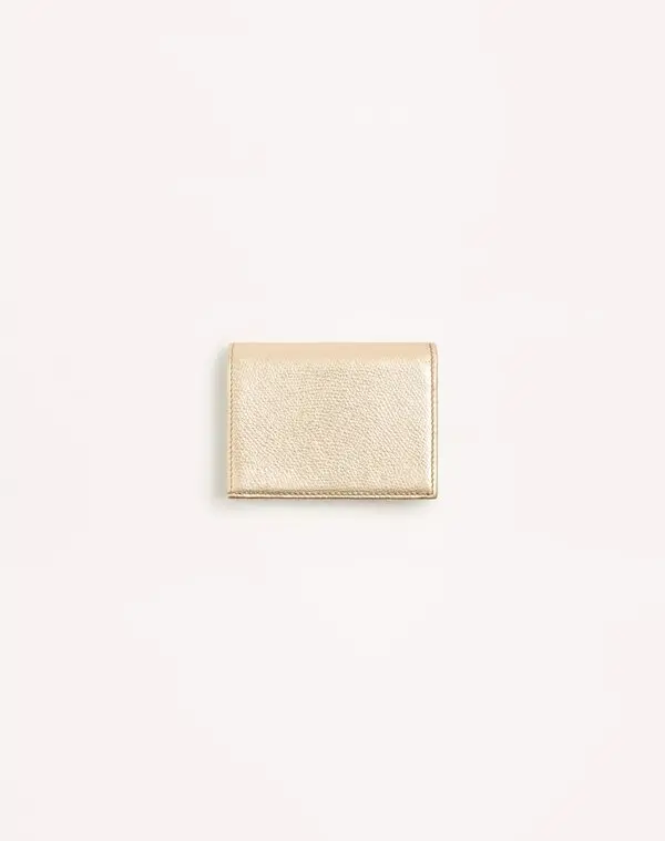 Valentino Garavani Vlogo Signature Wallet In Laminated Grainy Calfskin With Jewel Logo - Nude