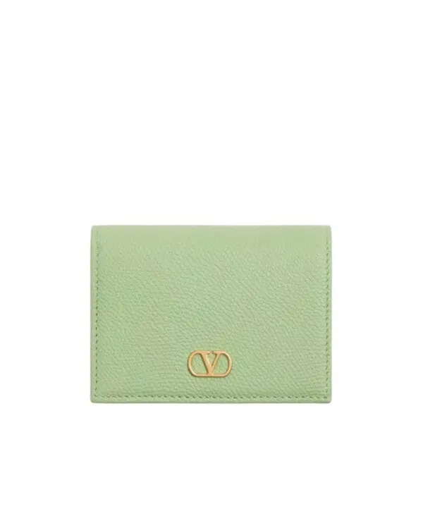 Valentino Garavani Vlogo Signature Grainy Calfskin Wallet - Mint Green