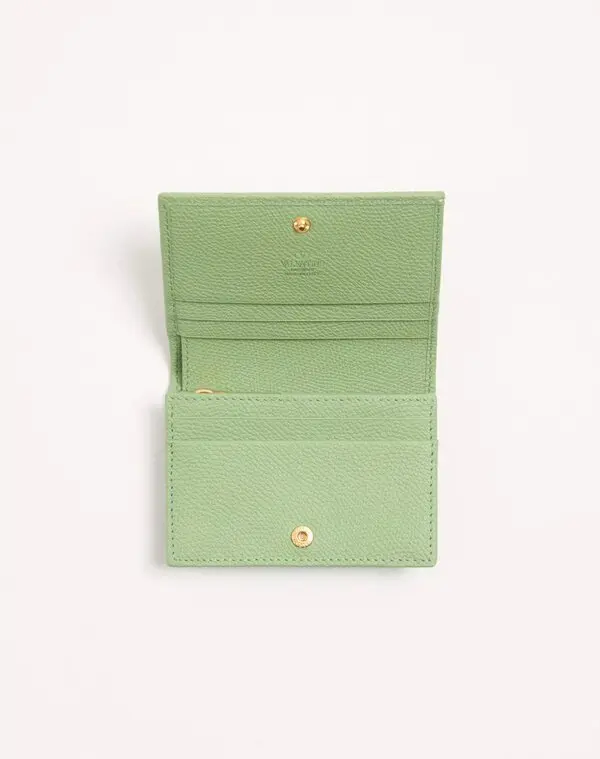 Valentino Garavani Vlogo Signature Grainy Calfskin Wallet - Mint Green