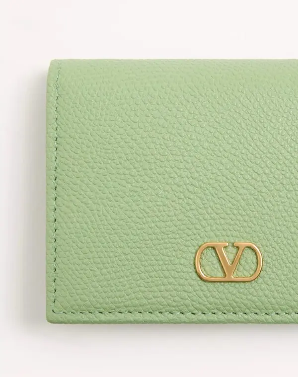 Valentino Garavani Vlogo Signature Grainy Calfskin Wallet - Mint Green