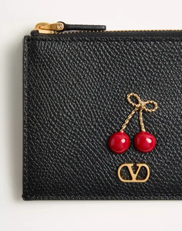Valentino Garavani Cherryfic Cardholder In Grainy Calfskin