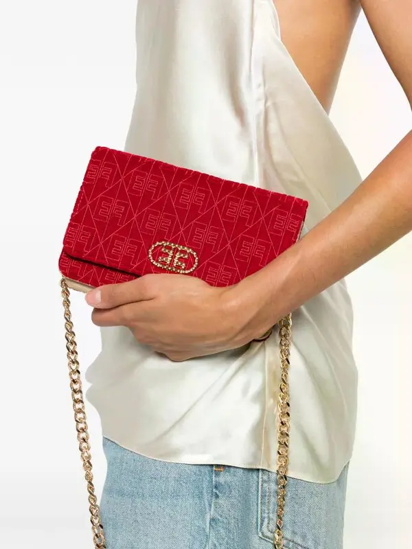 Elisabetta Franchi Velvet-effect Monogram Shoulder Bag