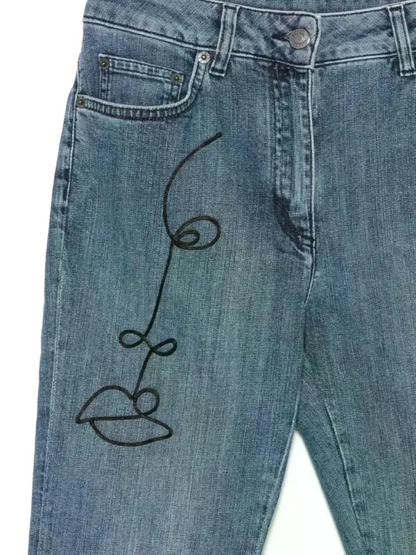 Moschino Embroidered Face Zip Cuff Jeans
