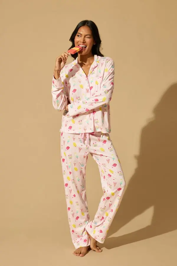 PJ Salvage Super-soft Cotton Playful Prints Sugar Rush Long Pajama Set - Multi