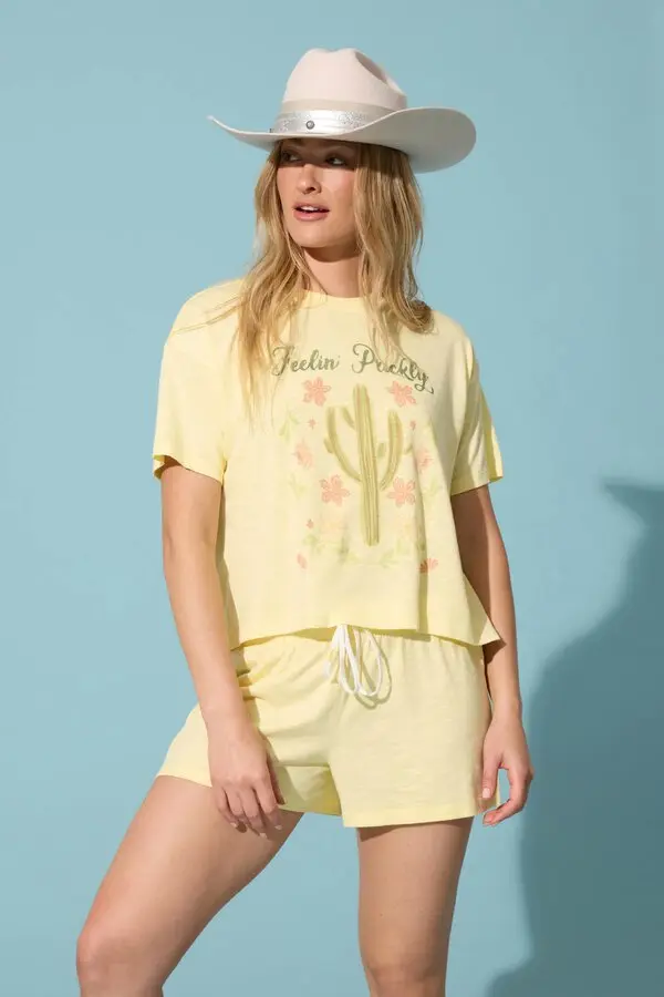 PJ Salvage Softee "feelin' Prickly" Graphic Print Short Pajama Set