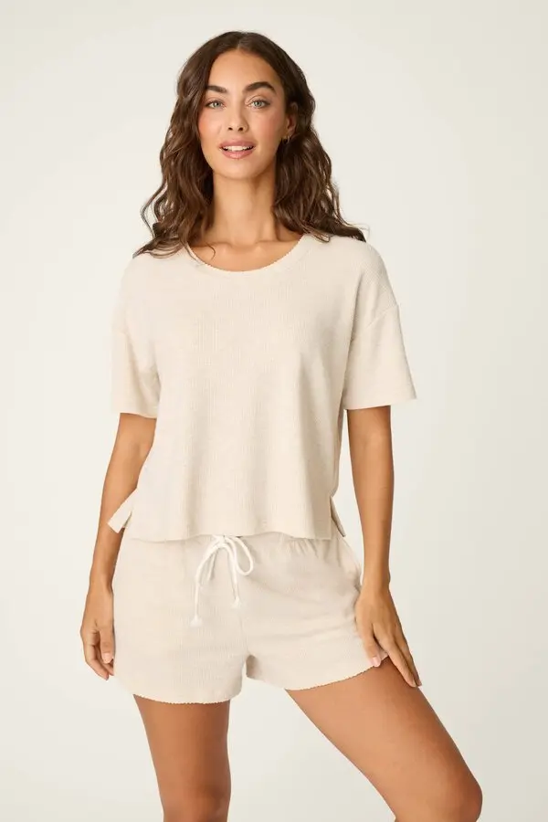 PJ Salvage Weekend Waffles Short Sleeve Top - Light Oatmeal