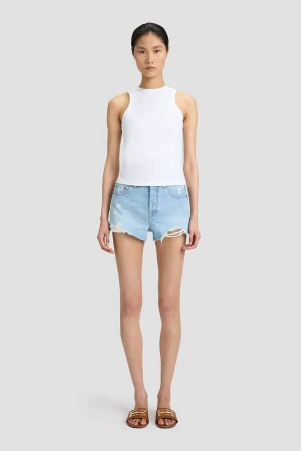 Victoria Beckham Distressed Denim Shorts - Light Blue Wash