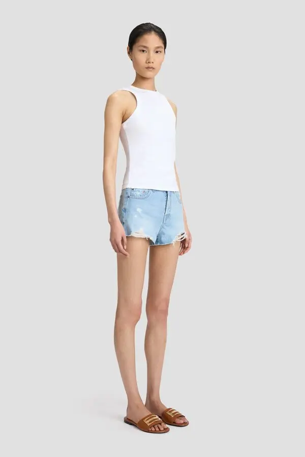 Victoria Beckham Distressed Denim Shorts - Light Blue Wash