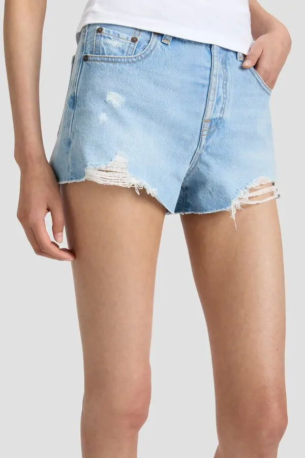 Victoria Beckham Distressed Denim Shorts - Light Blue Wash