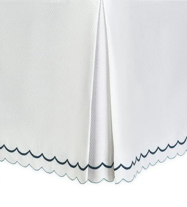 MATOUK India Pique Bed Skirt With Double Scallop Embroidery - Hazy
