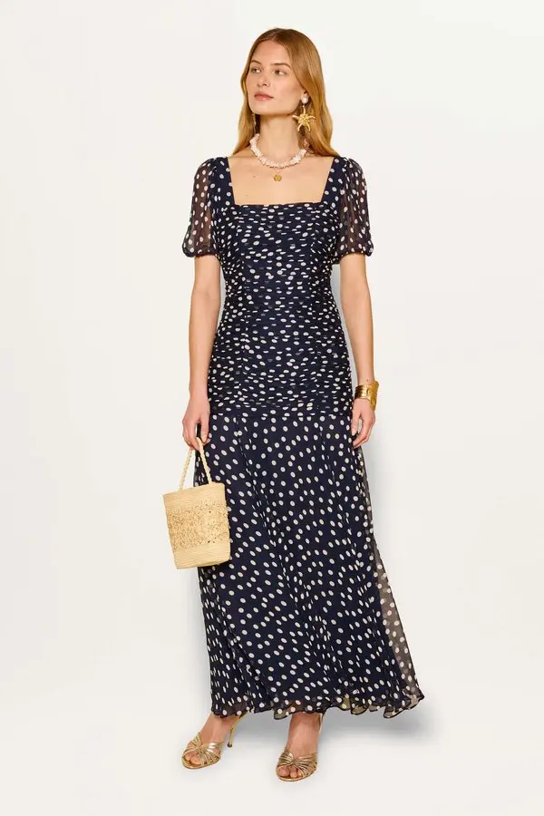 Rixo Leyane Scatter Spot Chiffon Maxi Dress Regular