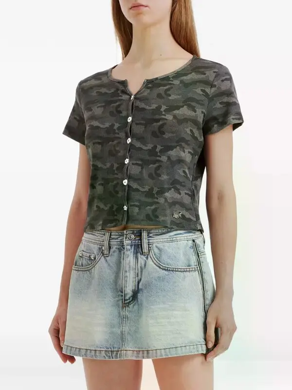 MINI CREAM Camouflage Print Button-up T-shirt - Grey
