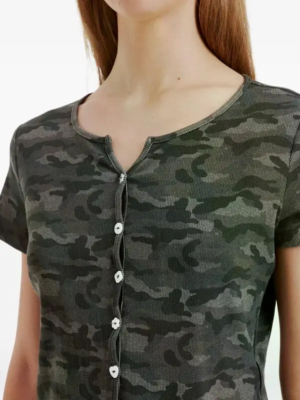 MINI CREAM Camouflage Print Button-up T-shirt - Grey