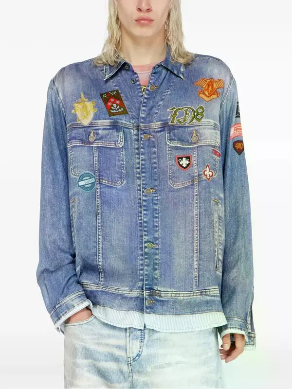 DIESEL® Satin Shirt With Trompe-l'oeil Denim Print