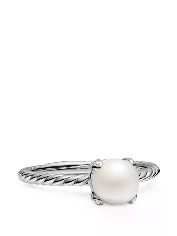 David Yurman Pearl And Diamond Ring In Sterling - Silver