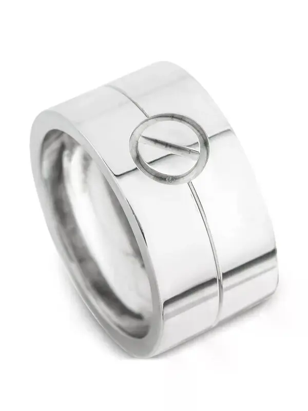 Cartier 18k White Gold Love Screw Motif Wide Band Ring - Silver