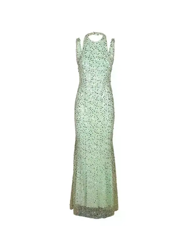 GENNY Embellished Pearl And Sequin Halterneck Dress - Green