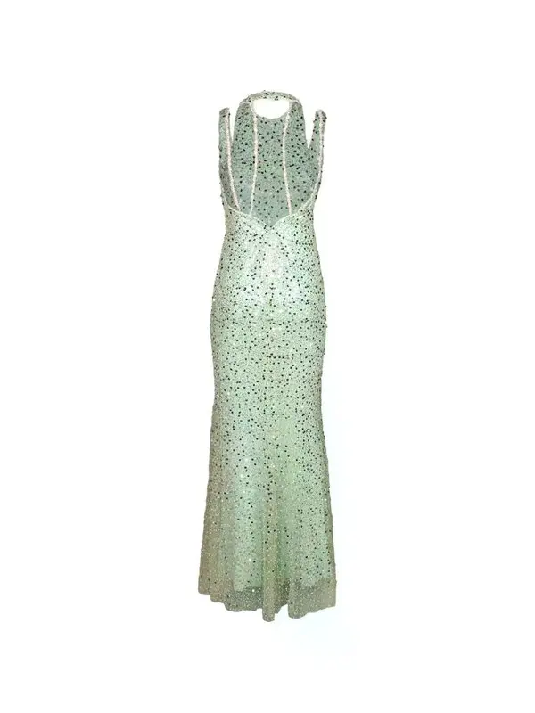 GENNY Embellished Pearl And Sequin Halterneck Dress