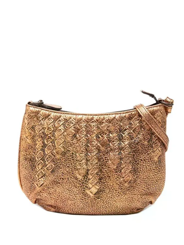 Bottega Veneta 2008 Intrecciato Trimmed Metallic Leather Crossbody Bag - Gold