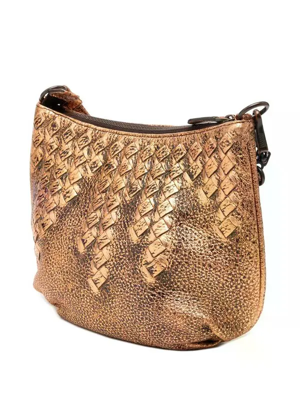 Bottega Veneta 2008 Intrecciato Trimmed Metallic Leather Crossbody Bag - Gold