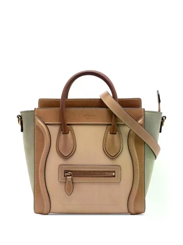 Celine Nano Luggage Tricolor Leather Satchel - Brown