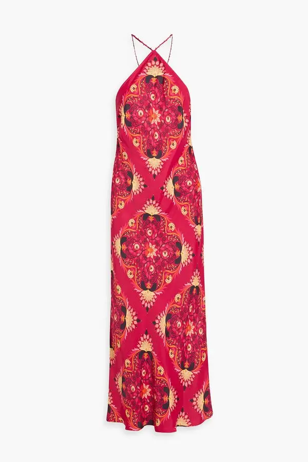 Farm Rio Printed Satin Maxi Dress - Fuchsia