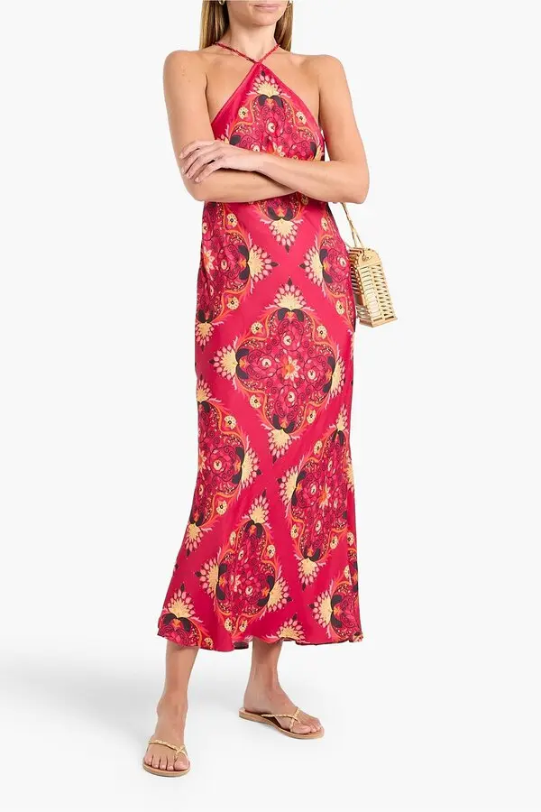 Farm Rio Printed Satin Maxi Dress