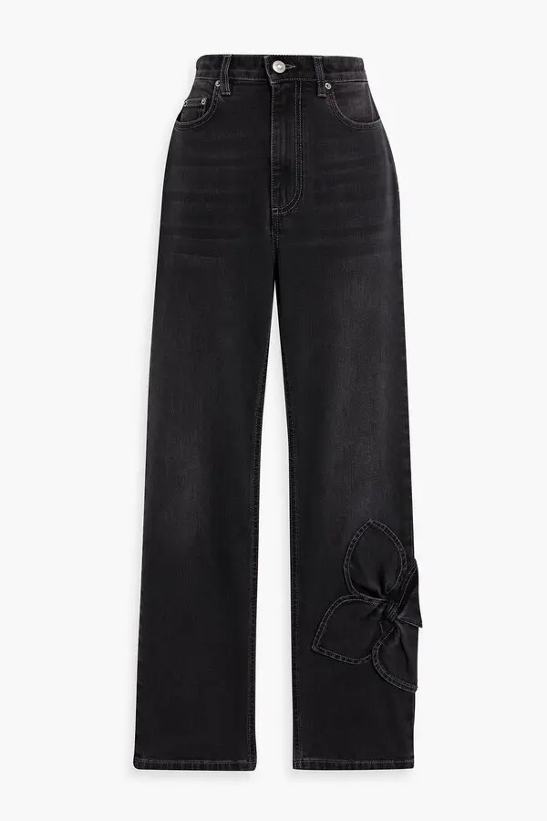 AREA Floral Appliquéd High-rise Straight-leg Jeans - Black