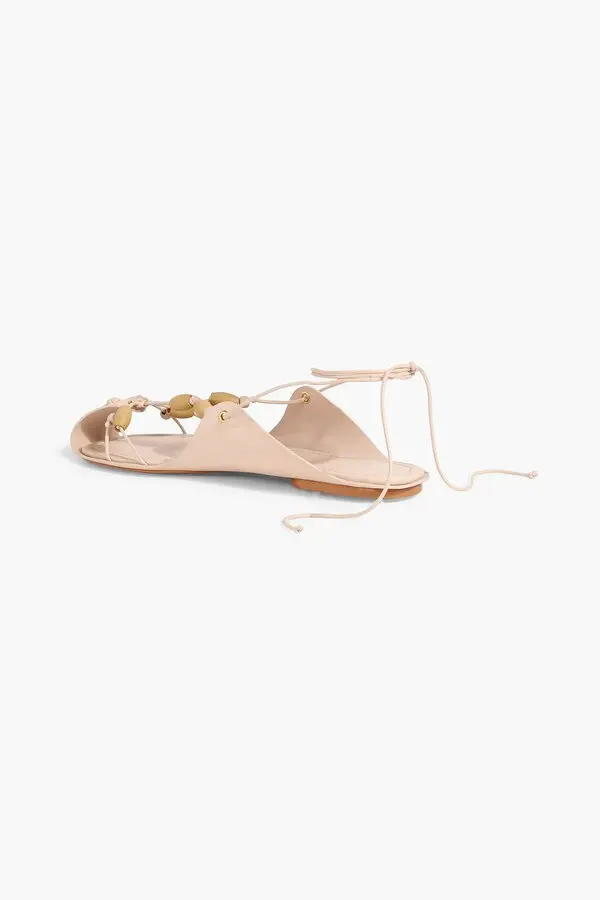Farm Rio Beaded Leather Sandals With Tie Fastening