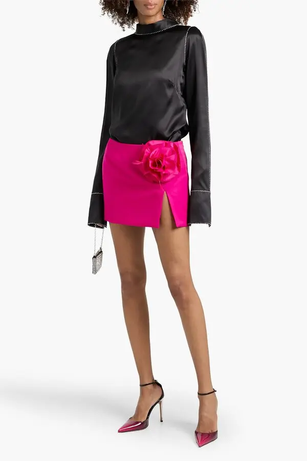 AREA Appliquéd Wool-twill Mini Skirt