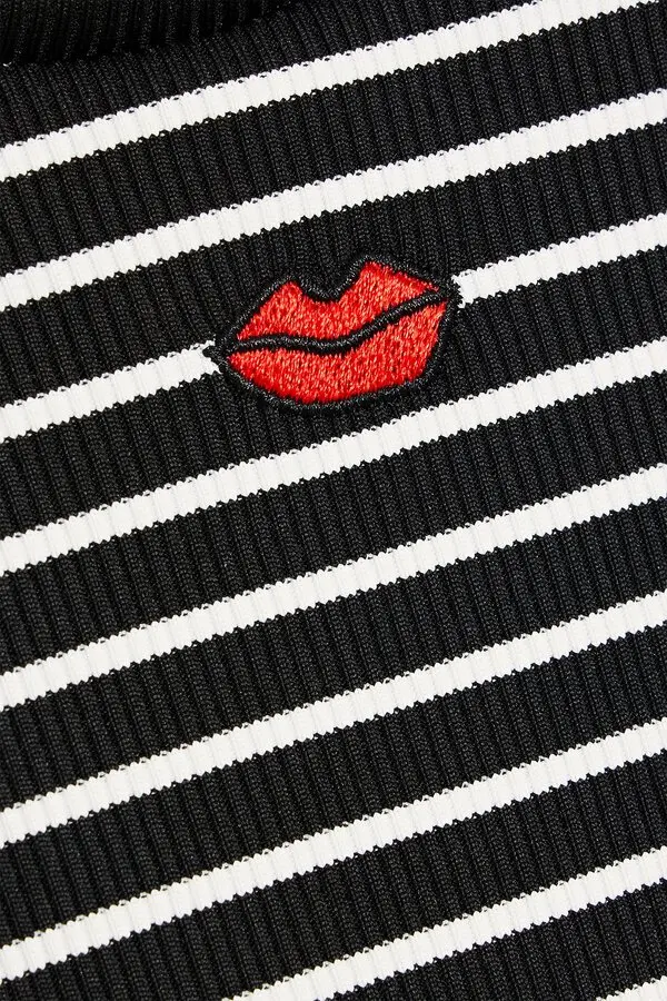 Alice + Olivia Alice Olivia Cindy Embroidered Striped Ribbedknit Tshirt