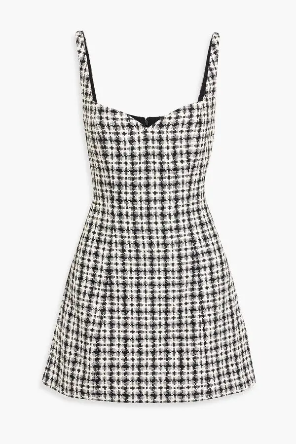 Alice + Olivia Eve Metallic Checked Tweed Mini Dress - Black