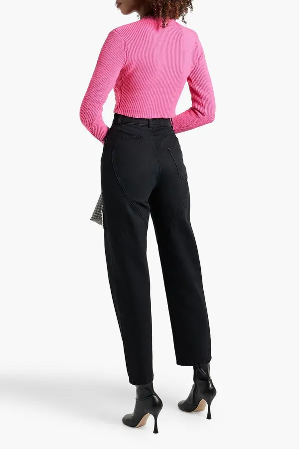 AREA Crystal-embellished High-rise Tapered Jeans