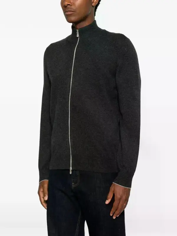 Brunello Cucinelli High Neck Zip-up Cardigan - Grey