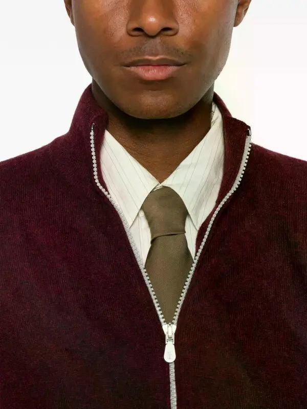 Brunello Cucinelli Bordeaux High Neck Zip-up Cardigan - Red